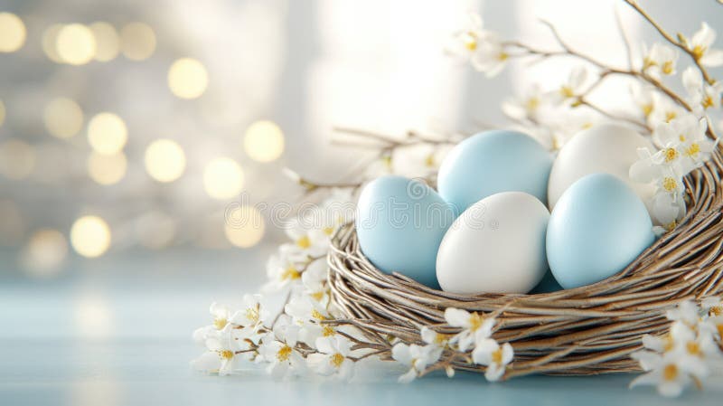 Pastel Easter Eggs Branches Soft Bokeh Background Spring Decor Stock ...