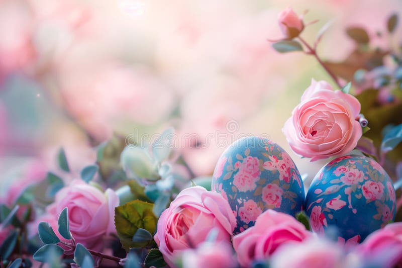 Easter Eggs with Pink Roses Stock Illustration - Illustration of ...