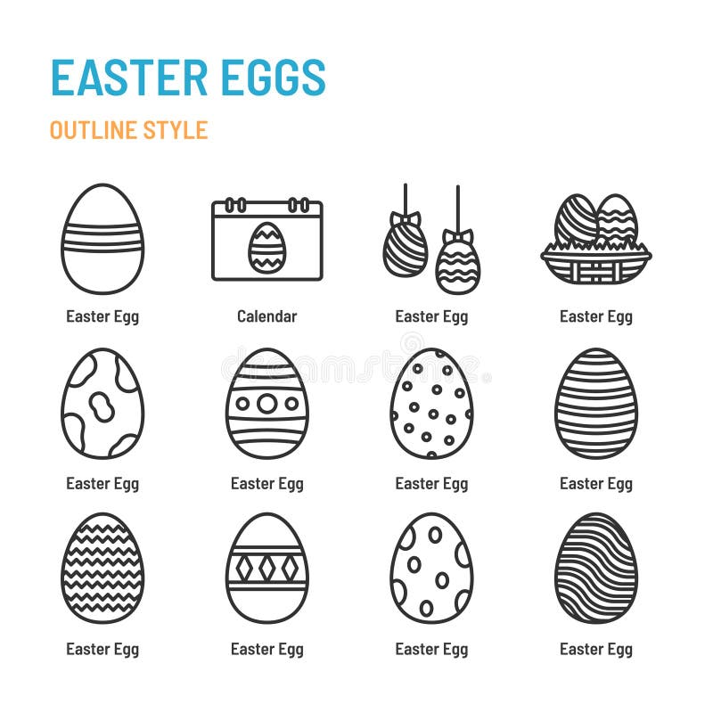 Easter Eggs in Outline Icon and Symbol Set Stock Vector - Illustration ...