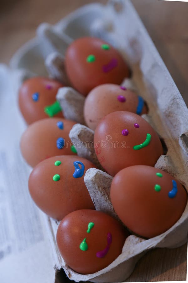Easter Eggs in a Pack with Happy Face Stock Image - Image of freshness ...