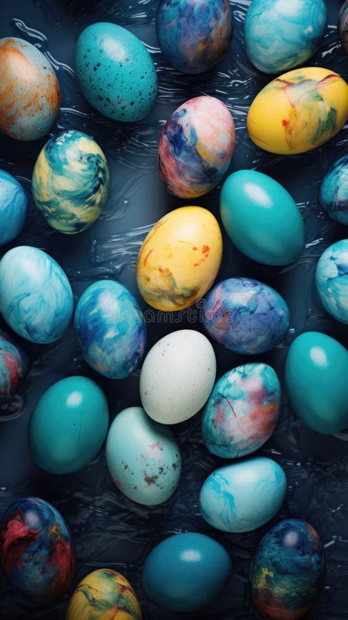 Easter Eggs Painted in Blue Color. Vertical Holiday Banner Stock ...