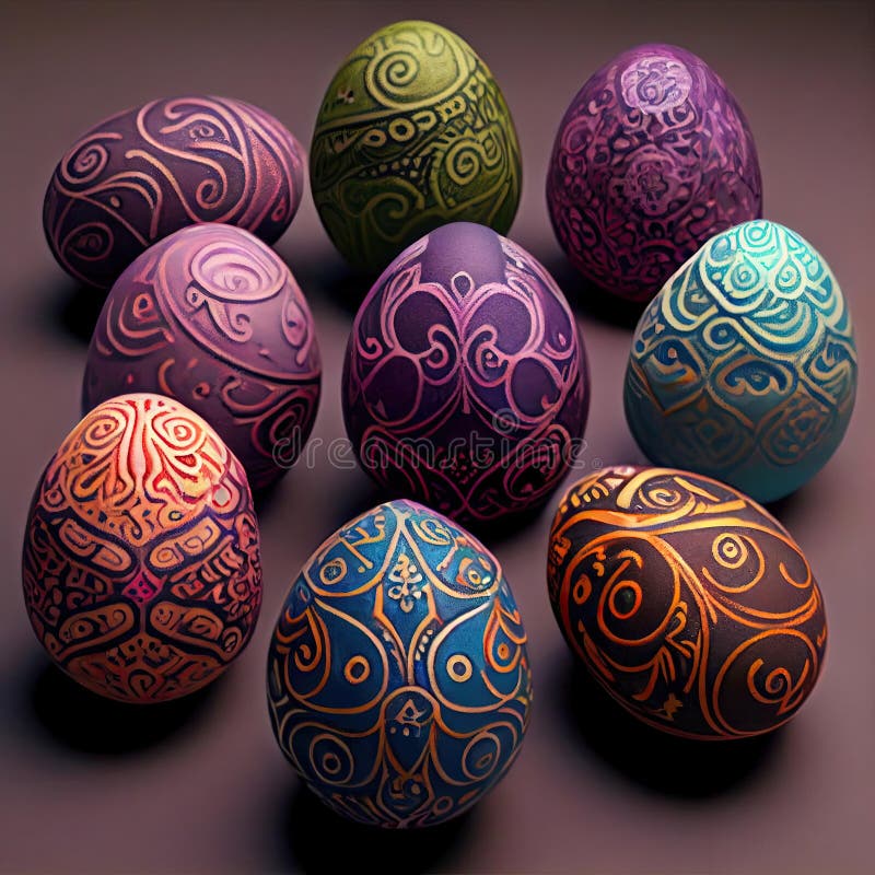 A Bunch of Easter Eggs with Different Designs Stock Illustration ...