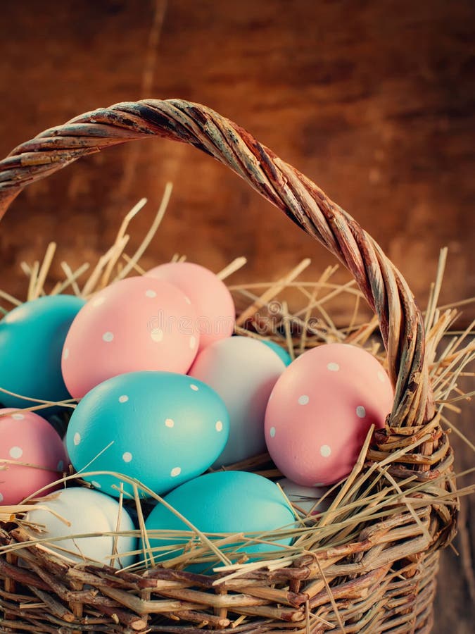 Easter Eggs Painted with Peas Lies in a Basket Stock Image - Image of ...
