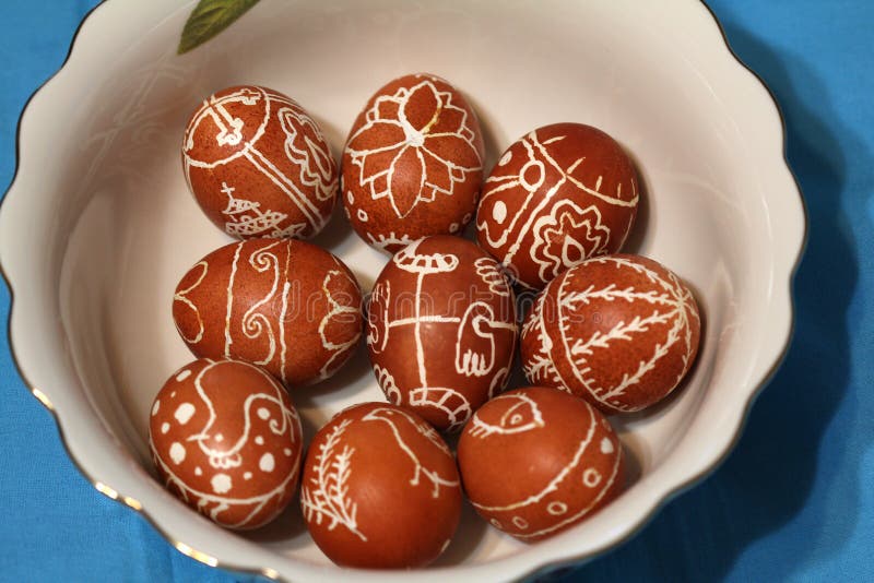 Easter Eggs Painted with a Pen with Ancient Symbols of Wishes we ...