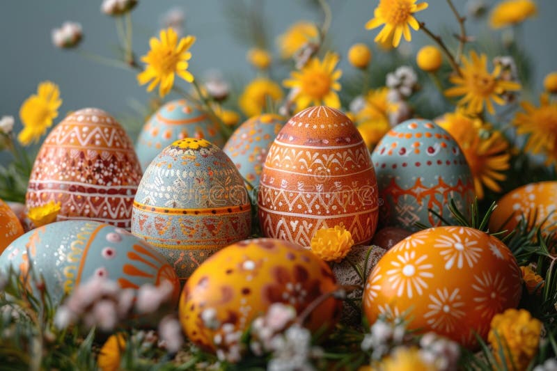 Easter Eggs beside Plants in Grass, Creating a Colorful and Festive ...