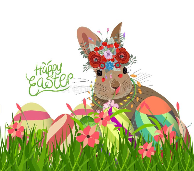 Easter Eggs and Rabbit Spring with Flower Stock Illustration ...