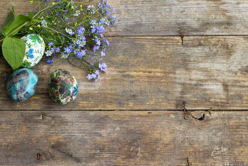 Easter Eggs on Rustic Wooden Background Stock Photo - Image of napkin ...