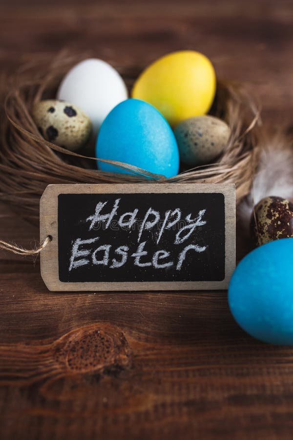 Easter Eggs on Rustic Wooden Background . Stock Photo - Image of bunny ...