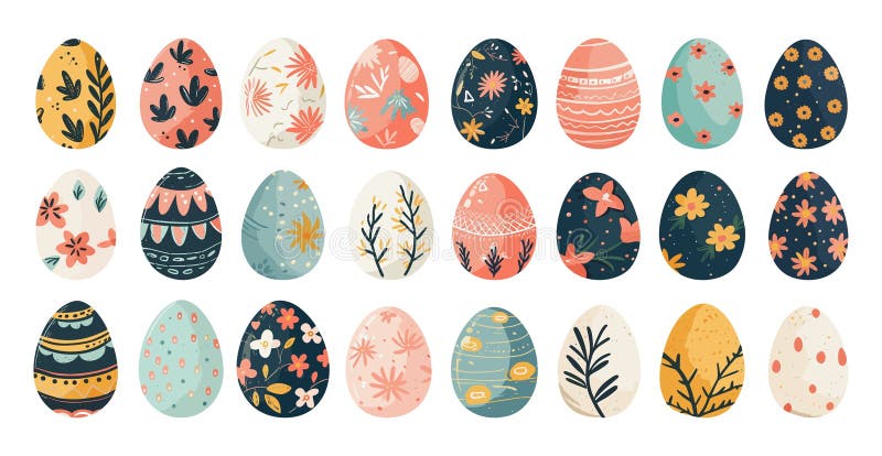 Easter Eggs, Scribble Set. Vector Package Hand Drawn Symbols in Falt ...