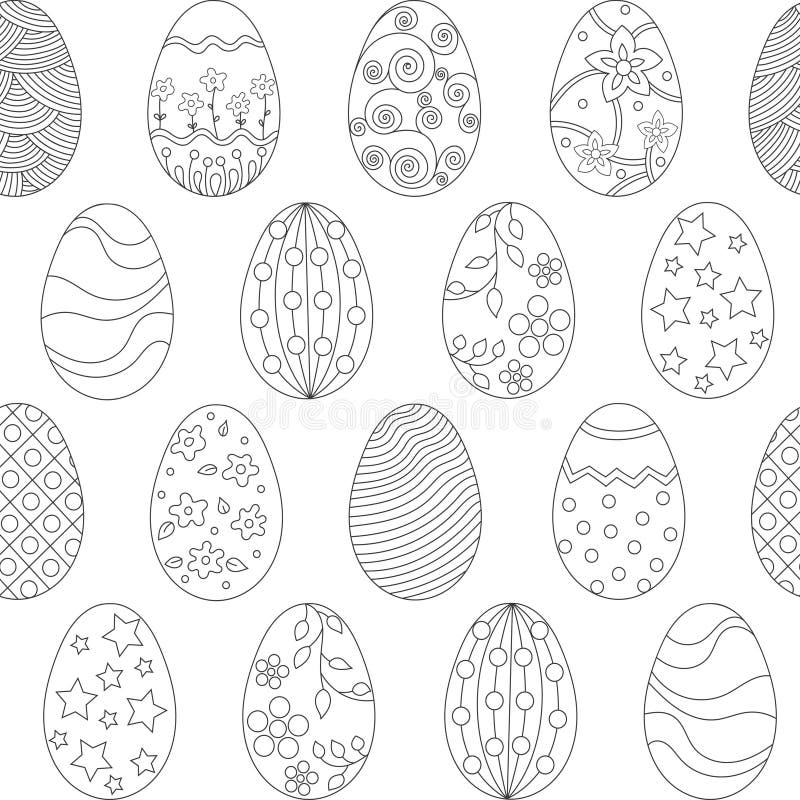 Easter Eggs Seamless Pattern in Doodle Style on White. Vector Illustration Stock Vector ...