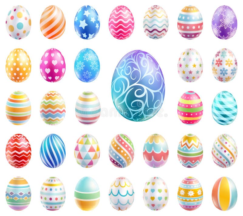 Easter Eggs Set Color with Different and Patterns Texture. Vector ...