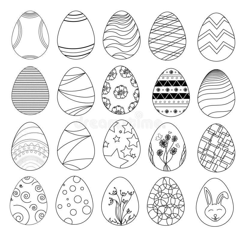 Easter Eggs Set Doodle Style. Happy Easter Hand Drawn Isolated on White ... Easter Eggs Set Doodle Style. Happy Easter Hand Drawn Isolated on White ...