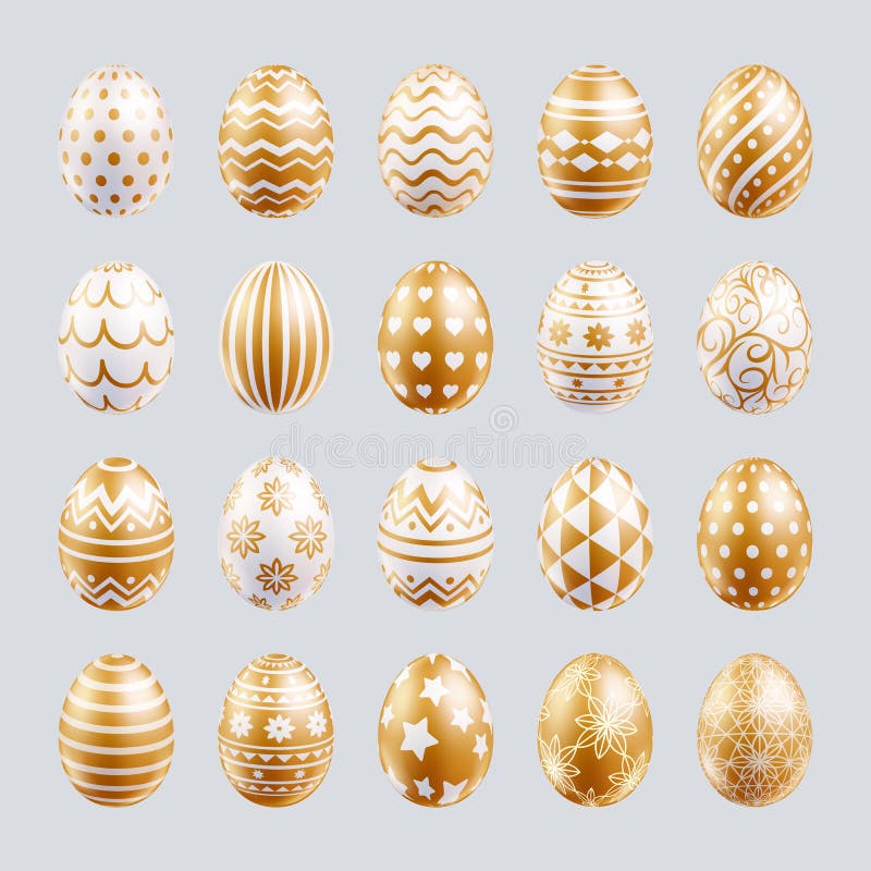 Easter Eggs Set Gold Color with Different and Patterns Texture. Vector ...