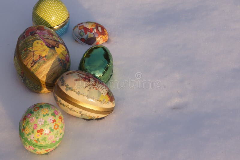 Easter-eggs in snow stock image. Image of sunny, expectation - 50563133
