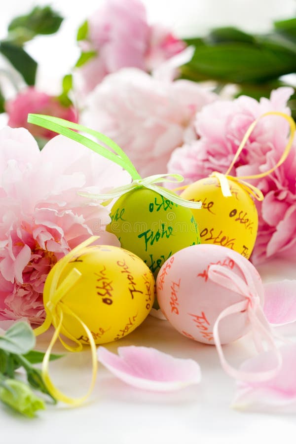 Easter Eggs and Spring Flowers Stock Image - Image of easter, colorful ...