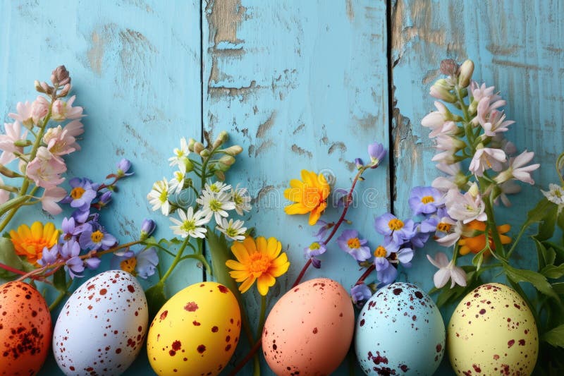 Easter Eggs and Spring Flowers Stock Illustration - Illustration of ...