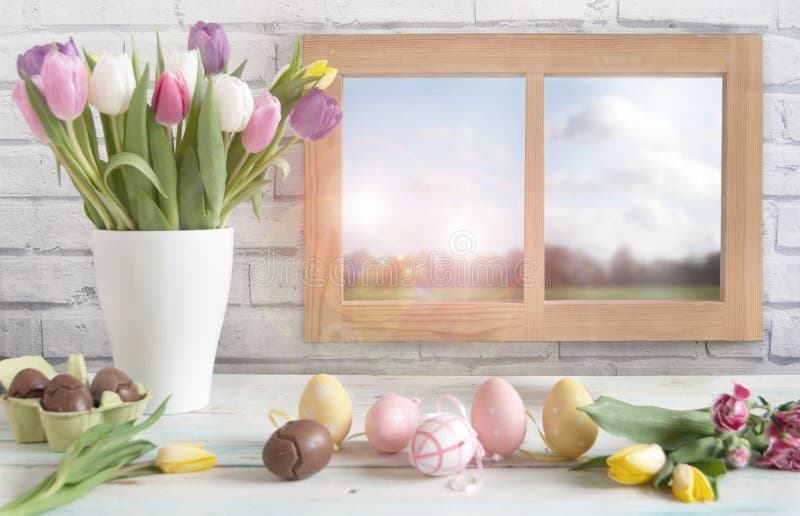Easter window decoration stock photo. Image of retro - 65318432