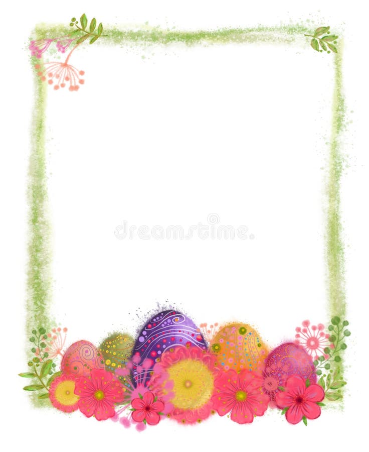 Easter Eggs and Spring Flowers Vignette with Green Foggy Frame. Stock ... Easter Eggs and Spring Flowers Vignette with Green Foggy Frame. Stock ...