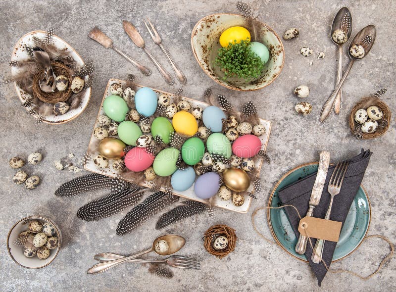 Easter Eggs Table Decoration Flat Lay Top View Stock Image - Image of ...