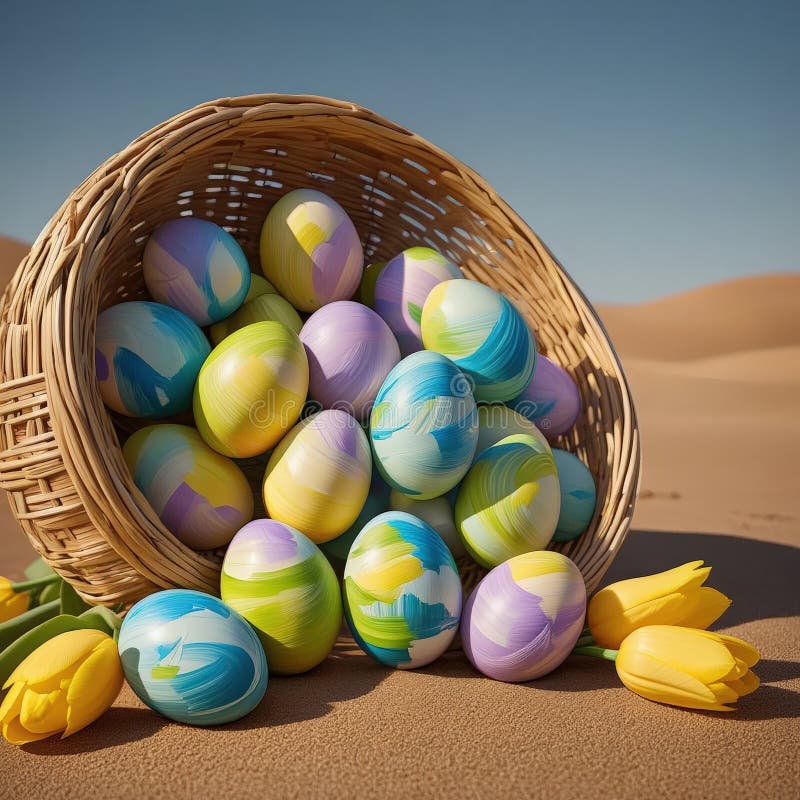 Easter Eggs and Tulips Creating a Spring Feeling on Pastel Green ...