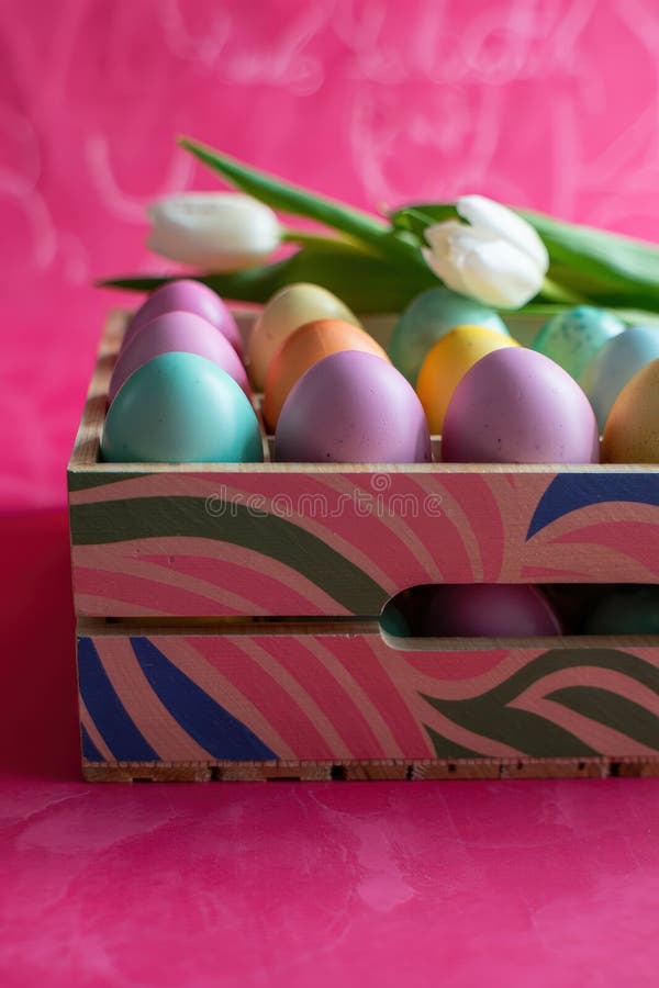 Easter Eggs and Tulips Creating a Spring Feeling on Pastel Green ...