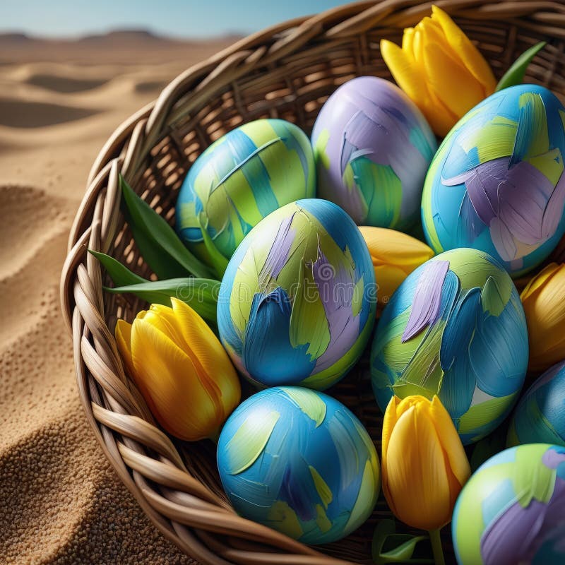 Easter Eggs and Tulips Creating a Spring Feeling on Pastel Green Background Stock Illustration ...