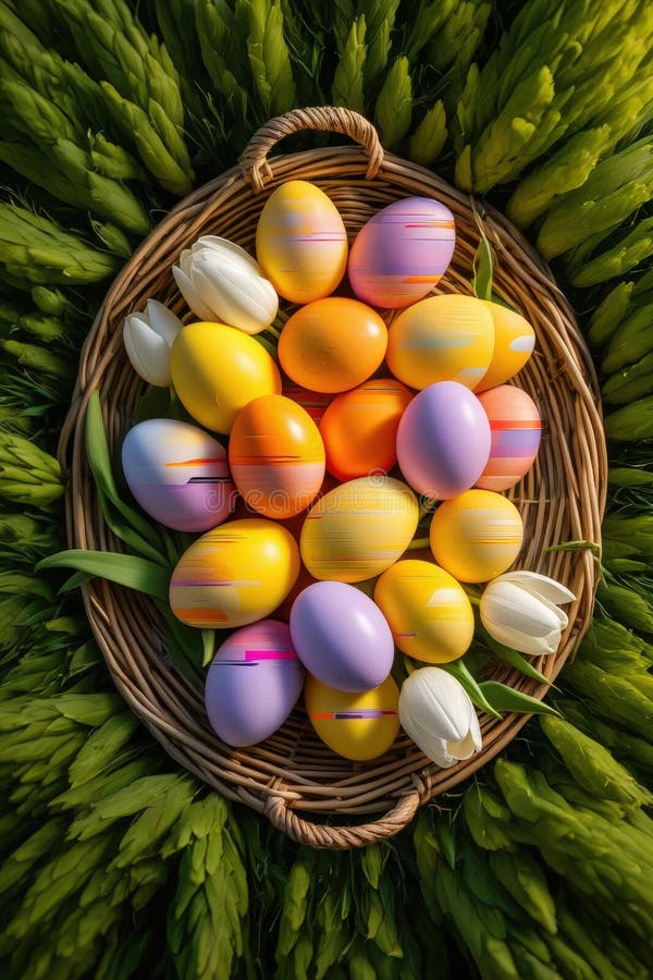 Easter Eggs and Tulips Creating a Spring Feeling on Pastel Green Background Stock Illustration ...