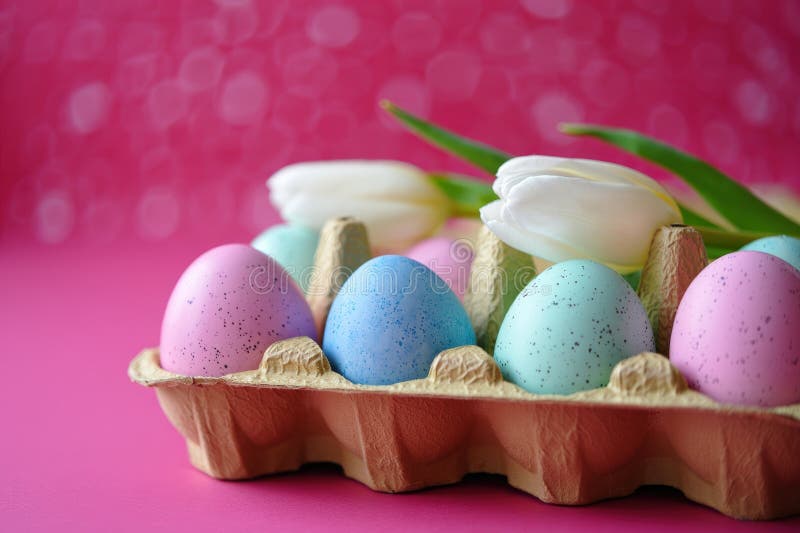 Easter Eggs and Tulips Creating a Spring Feeling on Pastel Green ...