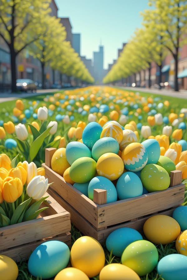 Easter Eggs and Tulips Creating a Spring Feeling on Pastel Green Background Stock Illustration ...