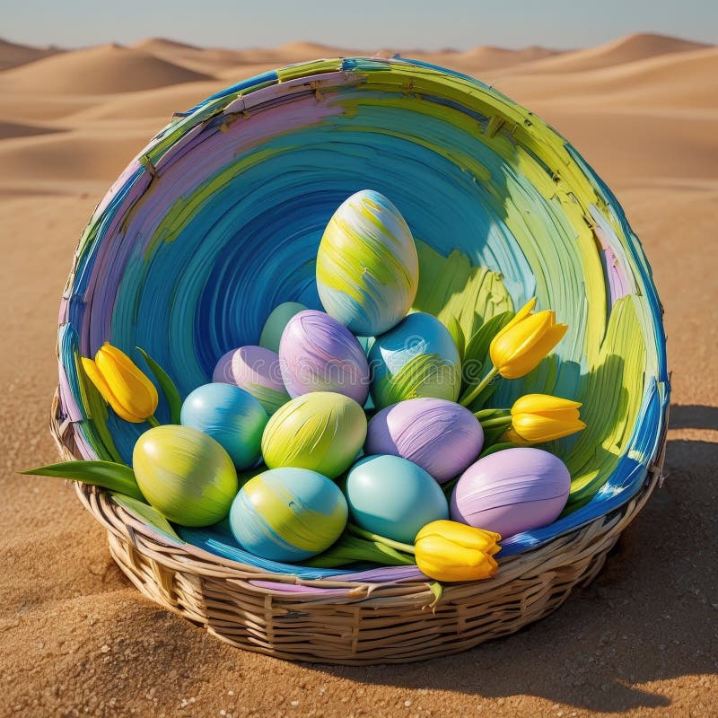 Easter Eggs and Tulips Creating a Spring Feeling on Pastel Green Background Stock Illustration ...