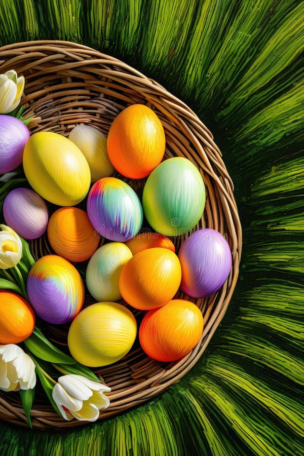 Easter Eggs and Tulips Creating a Spring Feeling on Pastel Green Background Stock Illustration ...