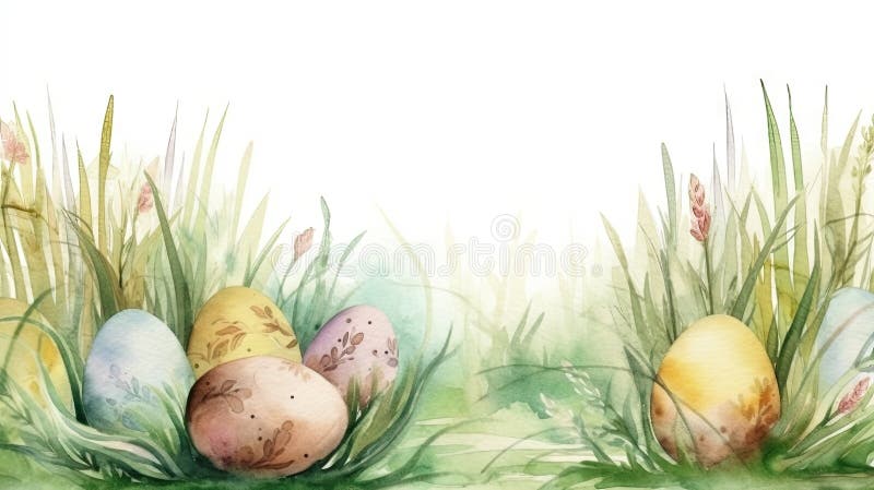Easter Eggs in a Watercolor Grass Border. Perfect for Easter ...