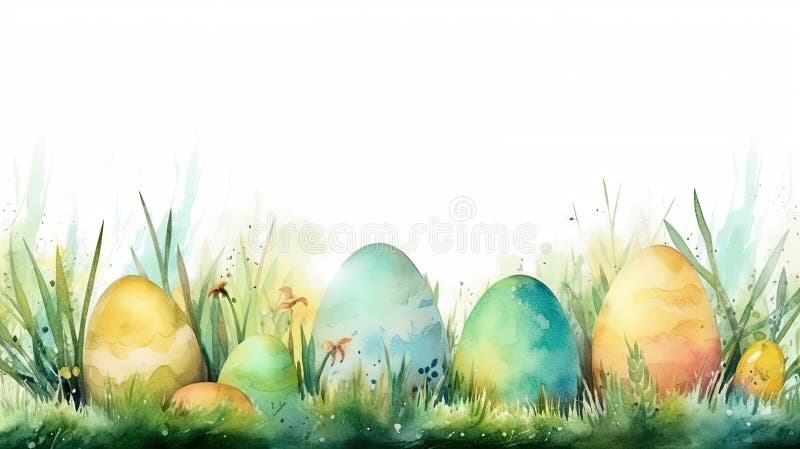 Easter Eggs in a Watercolor Grass Border. Perfect for Easter ...