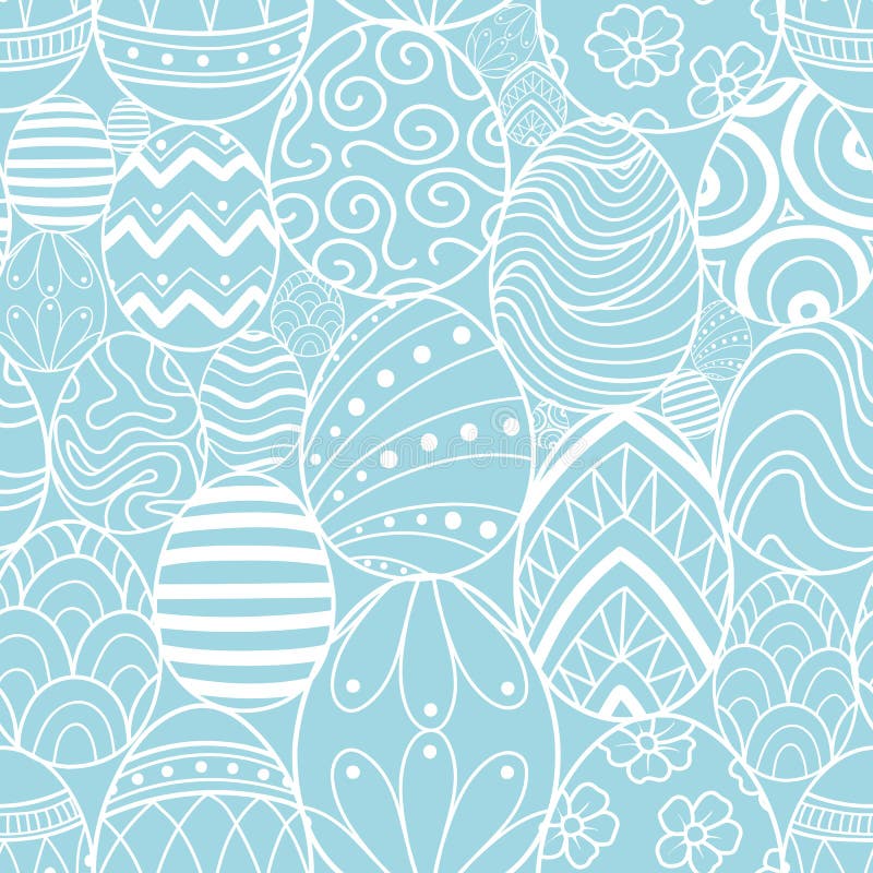 Easter Eggs in White Outline Random on Blue Background. Stock Vector ...