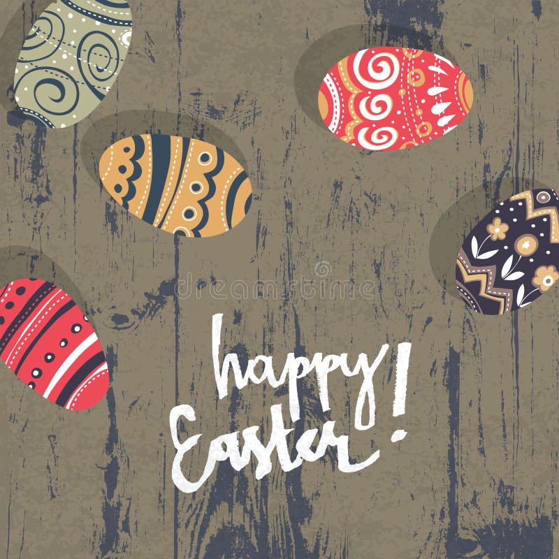 Easter Eggs on Wooden Board. Happy Easter Greetings Card Stock Vector ...