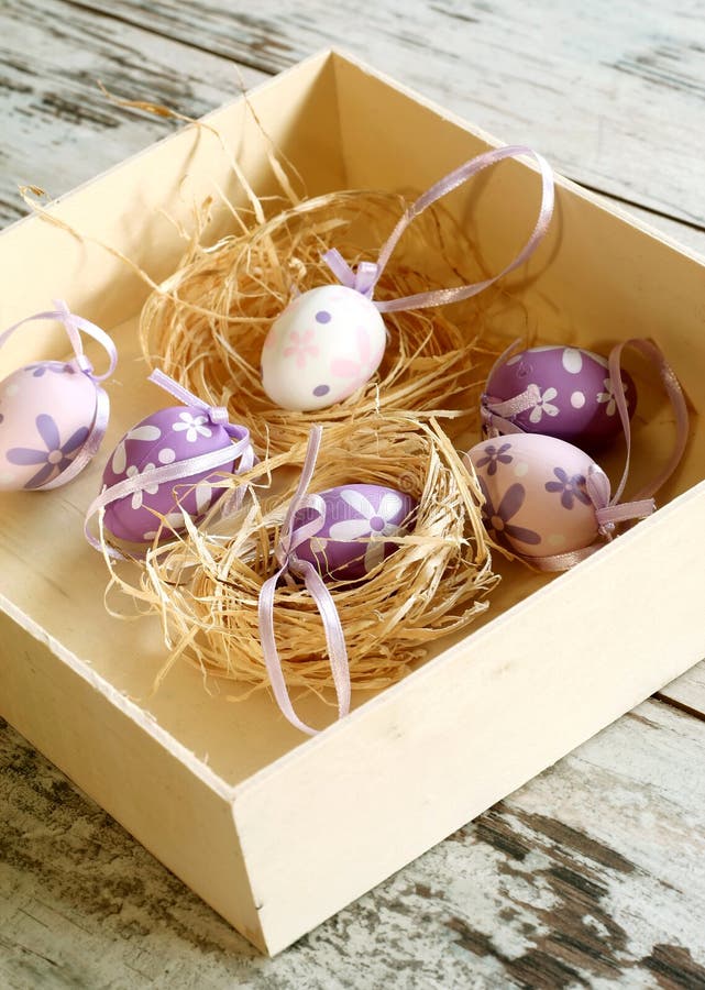 Easter eggs in wooden box stock image. Image of toys - 13424727