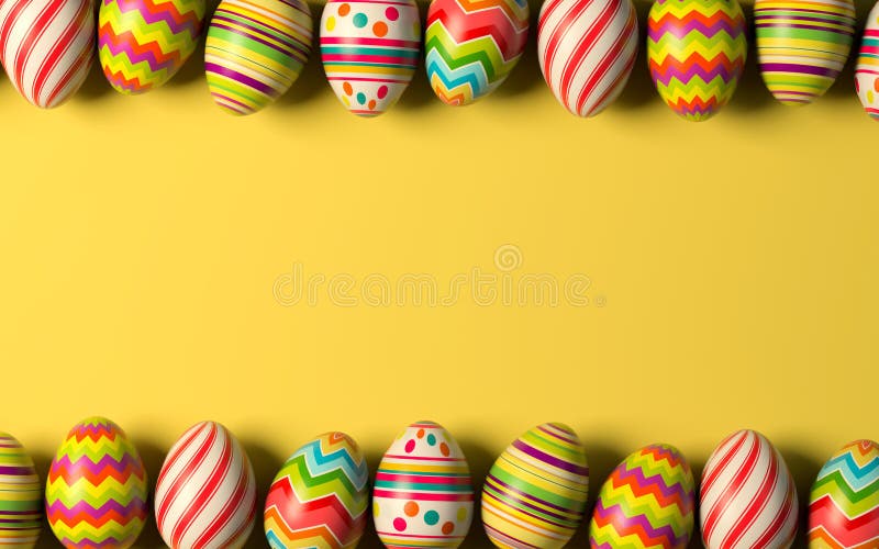 Easter Eggs on a Yellow Background. 3D Rendering Illustration Stock ...
