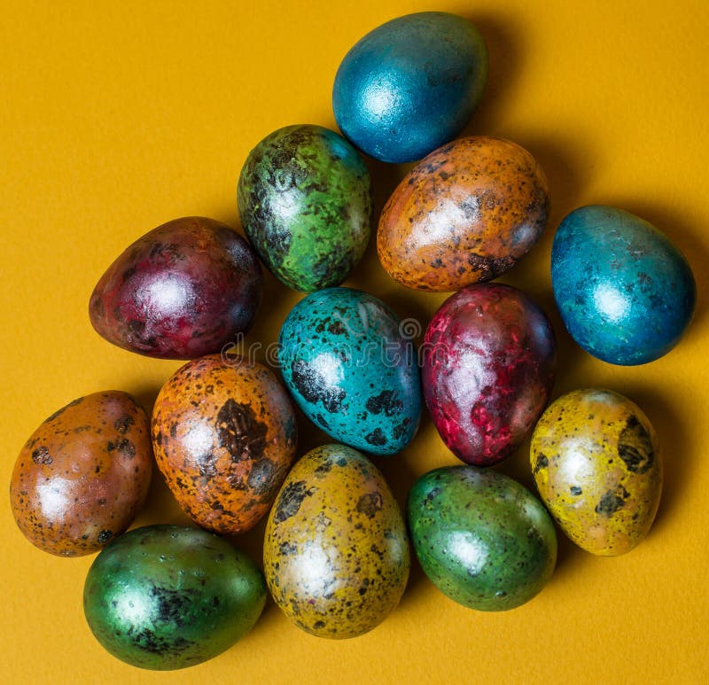Easter Eggs on Yellow Background. Happy Easter. Stock Photo - Image of ...