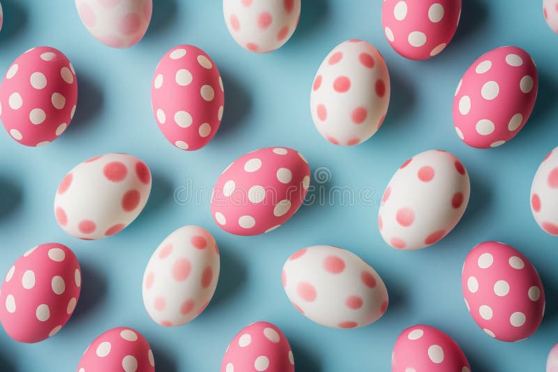 Easter Elegance: Pink and White Egg Pattern on Pastel Blue Background ...