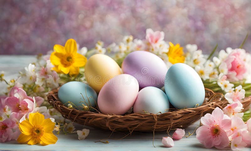 Easter Elegance: Still Life with Eggs and Flowers Stock Illustration ...