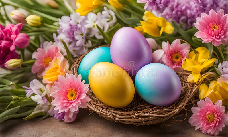 Easter Elegance: Still Life with Eggs and Flowers Stock Illustration ...