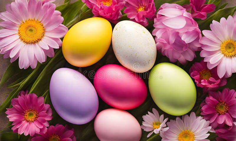 Easter Elegance: Still Life with Eggs and Flowers Stock Illustration ...