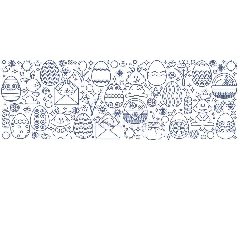 Easter Elements Arranged in Strip. Vector Linear Egg, Bunny. Stock ...
