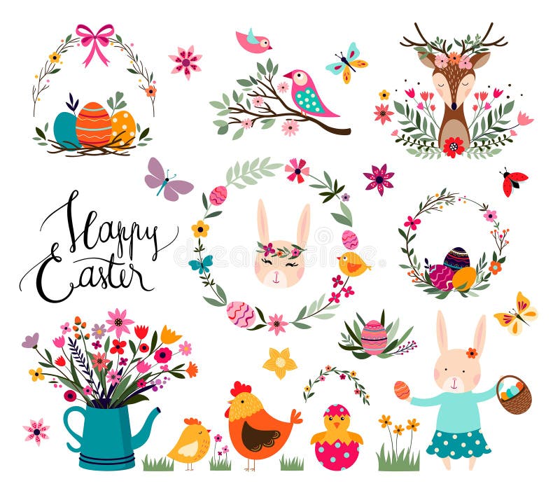 Set of Easter elements. stock vector. Illustration of basket - 36511551