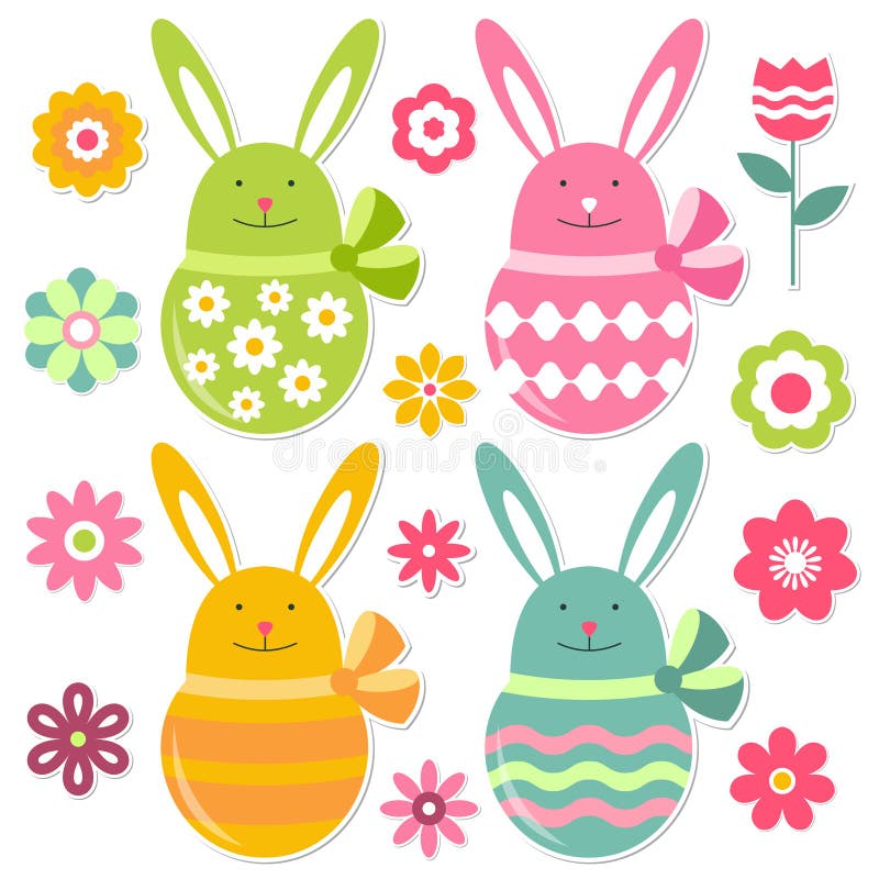 Cute Easter Stickers Isolated Stock Vector - Illustration of happy ...