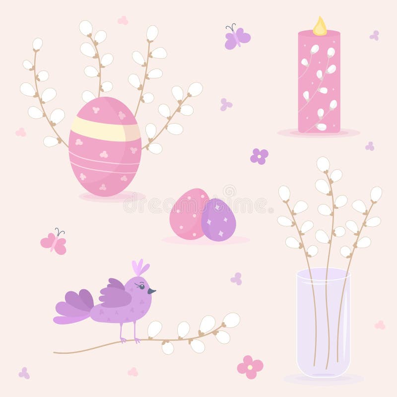 Easter Elements Set, Cute Easter Elements, Happy Easter Day Stock Vector - Illustration of ...