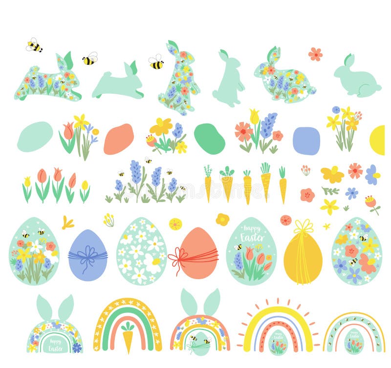 Easter Elements Set. Happy Easter Design Elements Isolated on White ...