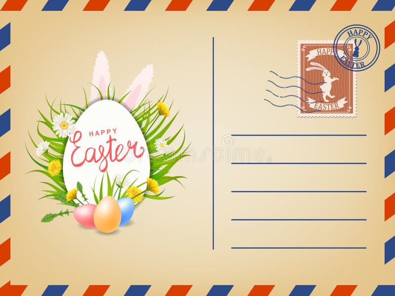 Easter Envelope Paper Mail with a Easter Eggs, Bunny, Stamp, Vintage ...
