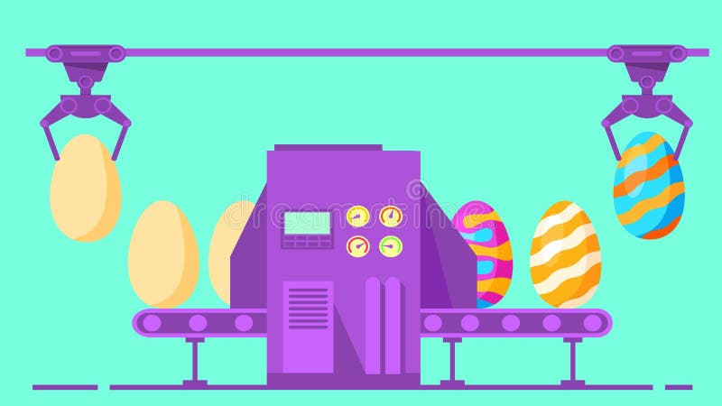 Easter Eggs Coloring Conveyor. Flat Festive Vector Illustration. Stock ...