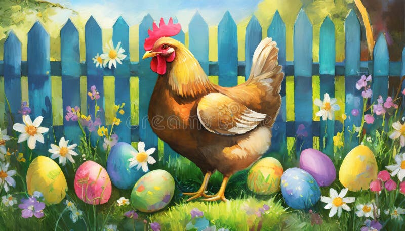 Easter on Farm with Animals Hen with Egg Stock Illustration ...